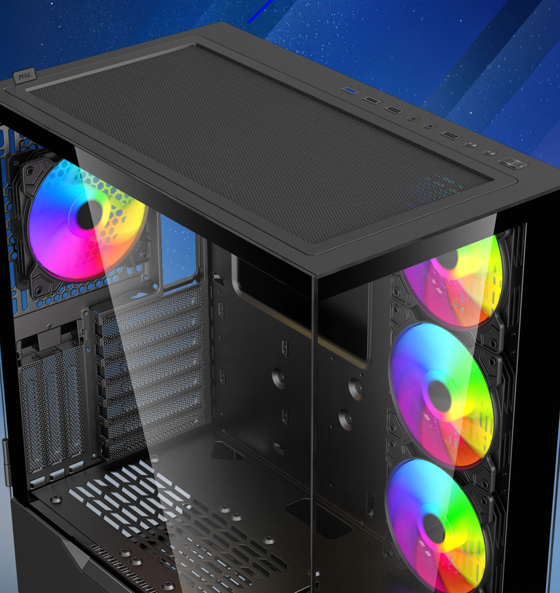 DIYPC ARGB-Q18-BK Black USB3.0 ATX Mid Tower Gaming Computer Case w/ Dual Tempered Glass Panel ...